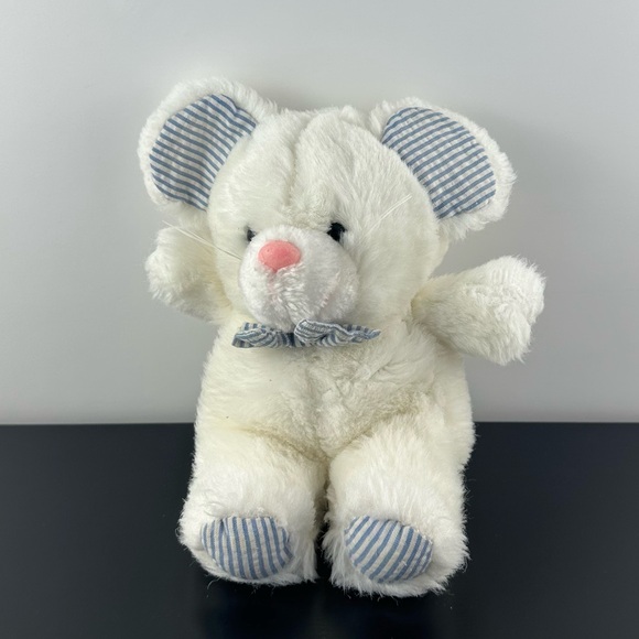 Toys | Vintage White Mouse Blue Stripped Ears Pink Nose Plush Stuffed ...